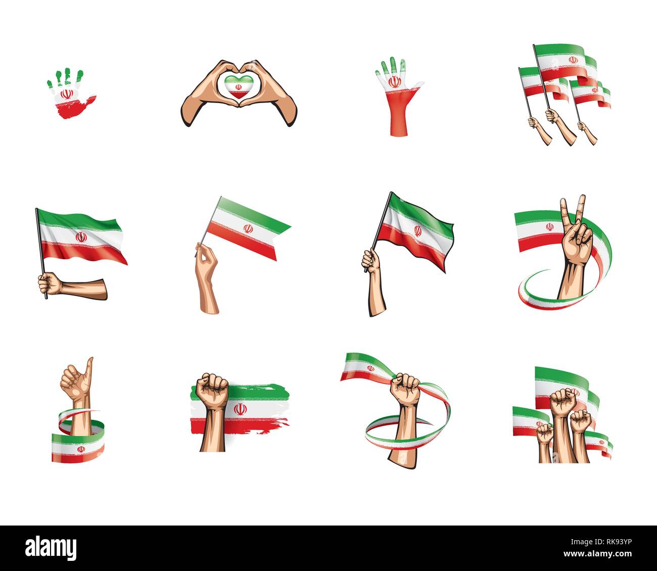 Iran flag and hand on white background. Vector illustration Stock ...