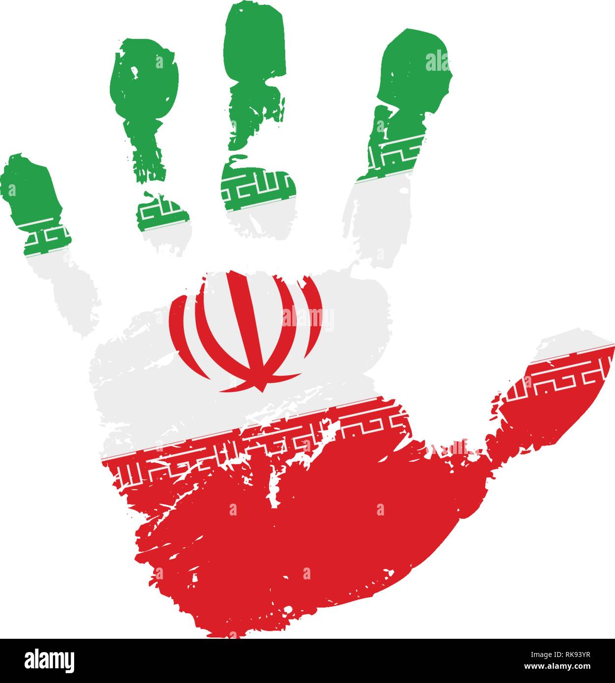 Iran flag and hand on white background. Vector illustration Stock ...