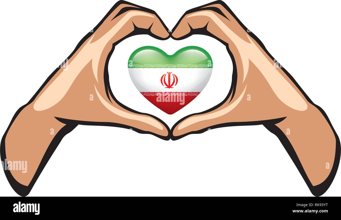 Iran flag and hand on white background. Vector illustration Stock ...