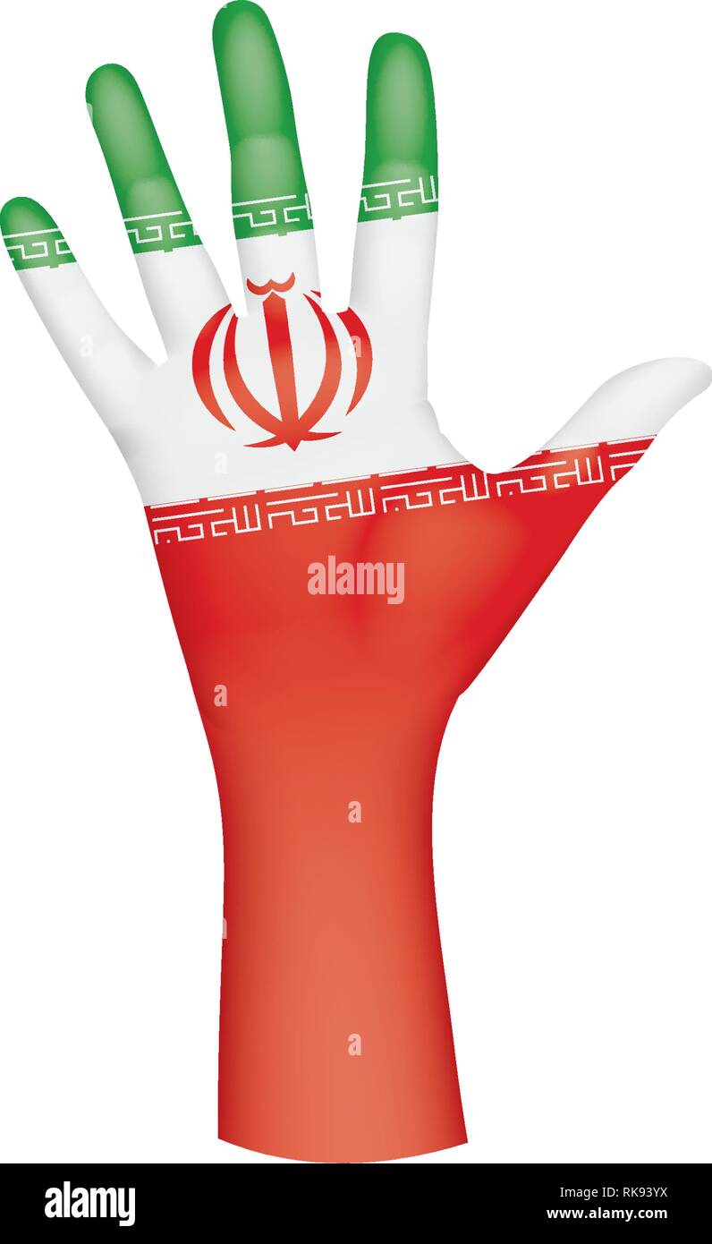 Iran flag and hand on white background. Vector illustration Stock ...