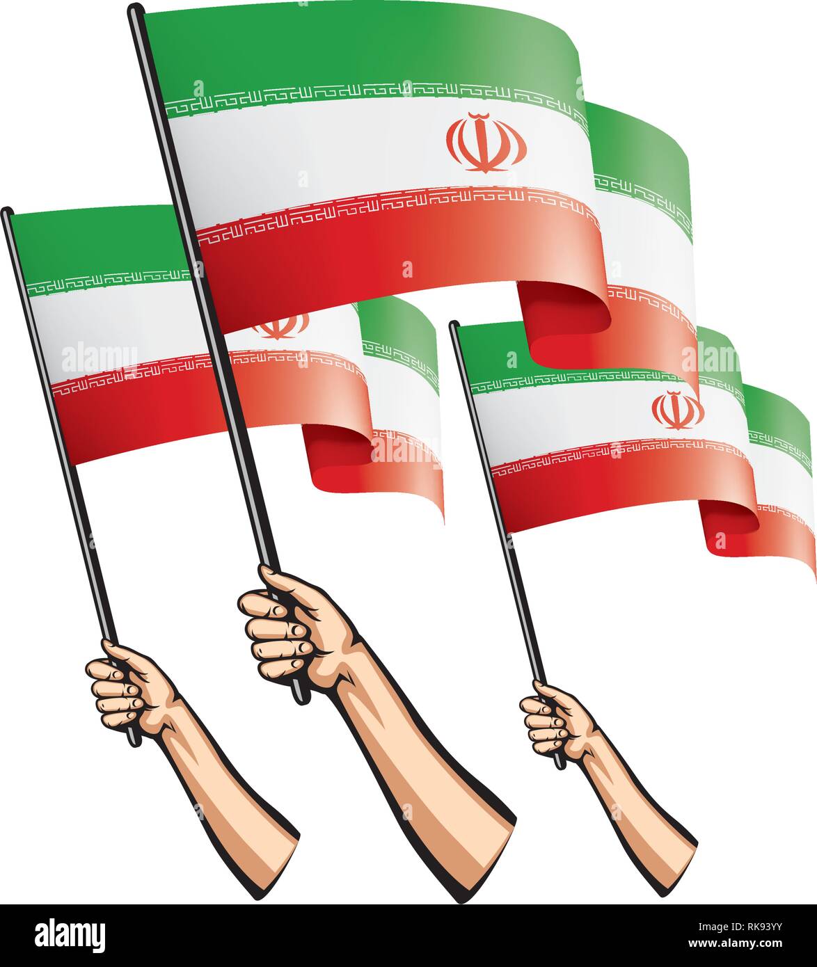 Iran flag and hand on white background. Vector illustration Stock ...
