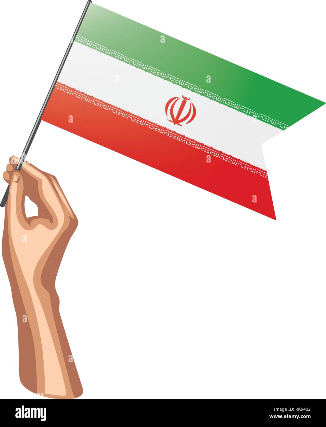 Iran flag and hand on white background. Vector illustration Stock ...