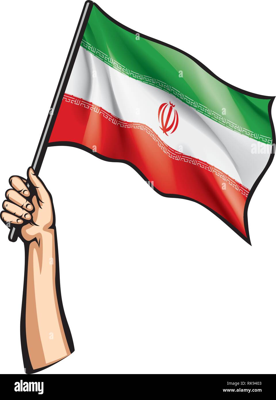 Iran flag and hand on white background. Vector illustration Stock ...