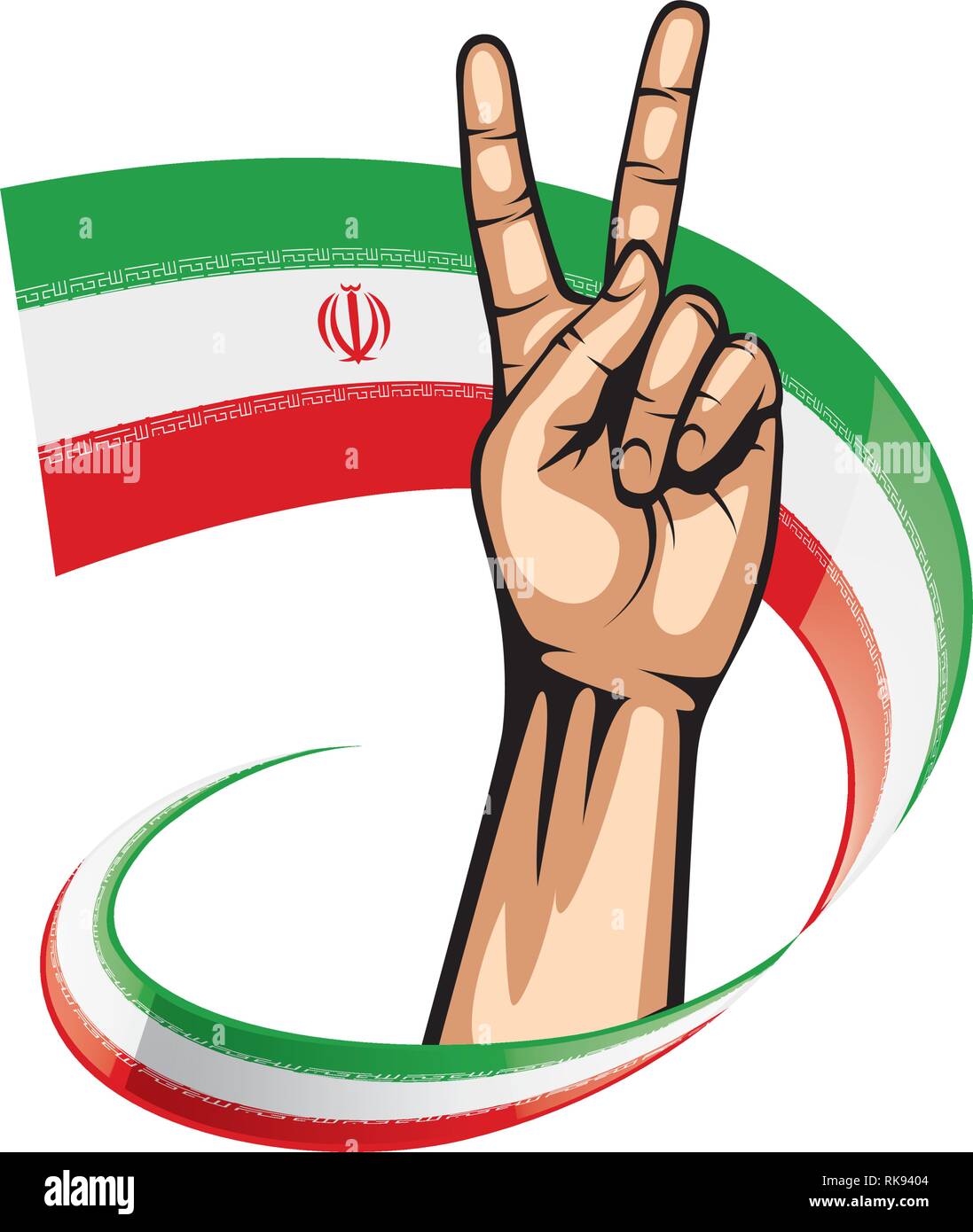 Iran flag and hand on white background. Vector illustration Stock ...