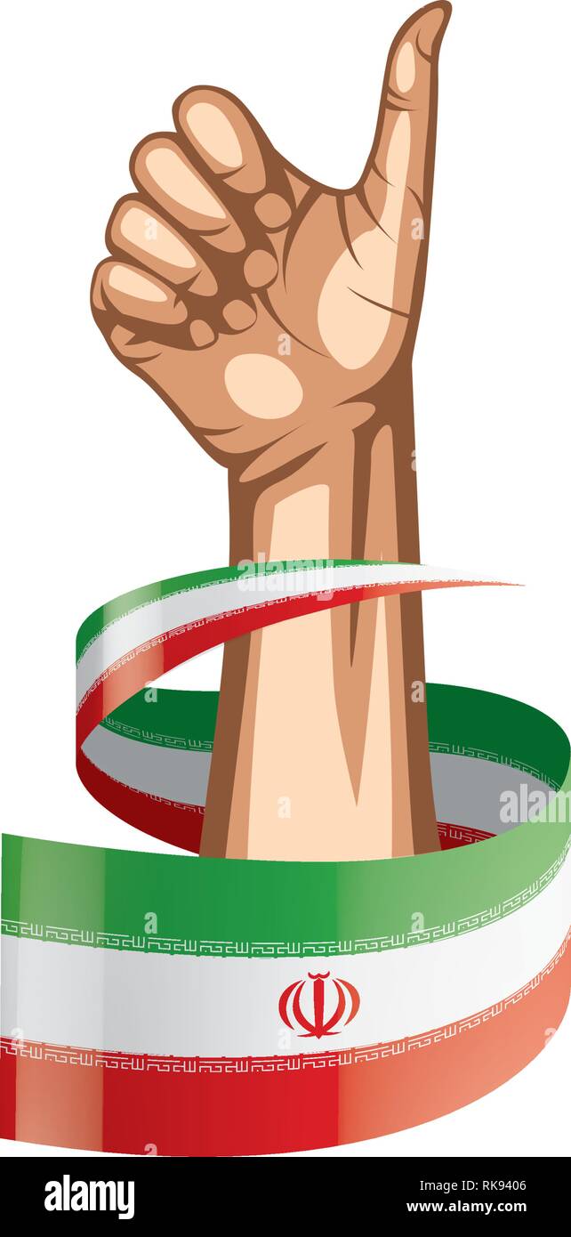 Iran flag and hand on white background. Vector illustration Stock ...