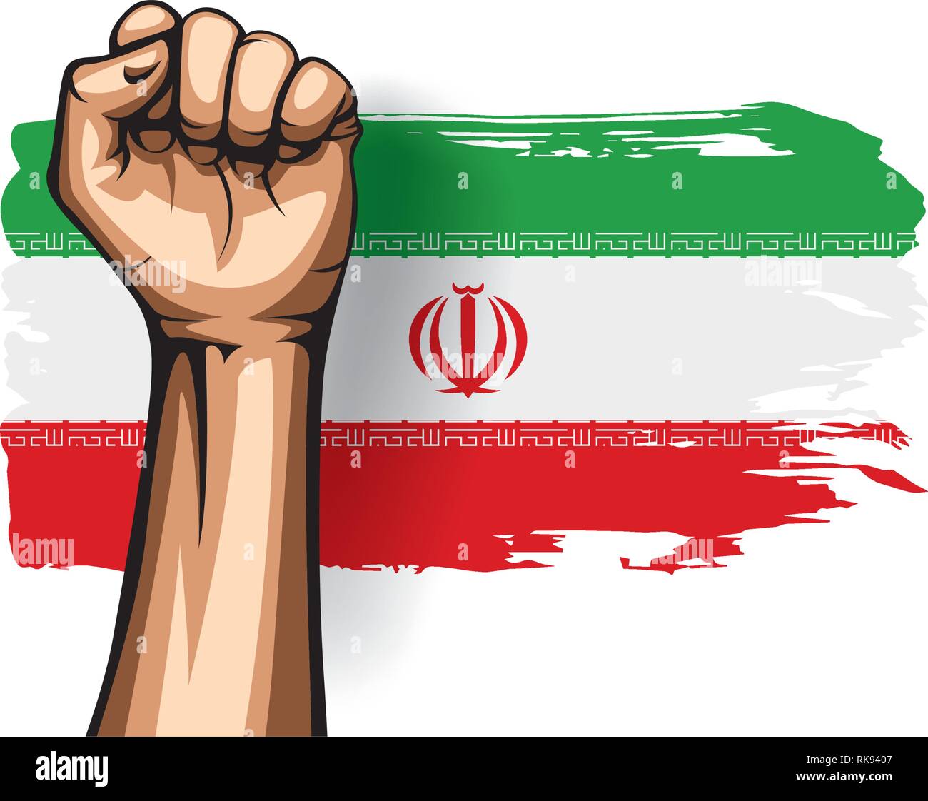 Iran flag and hand on white background. Vector illustration Stock ...