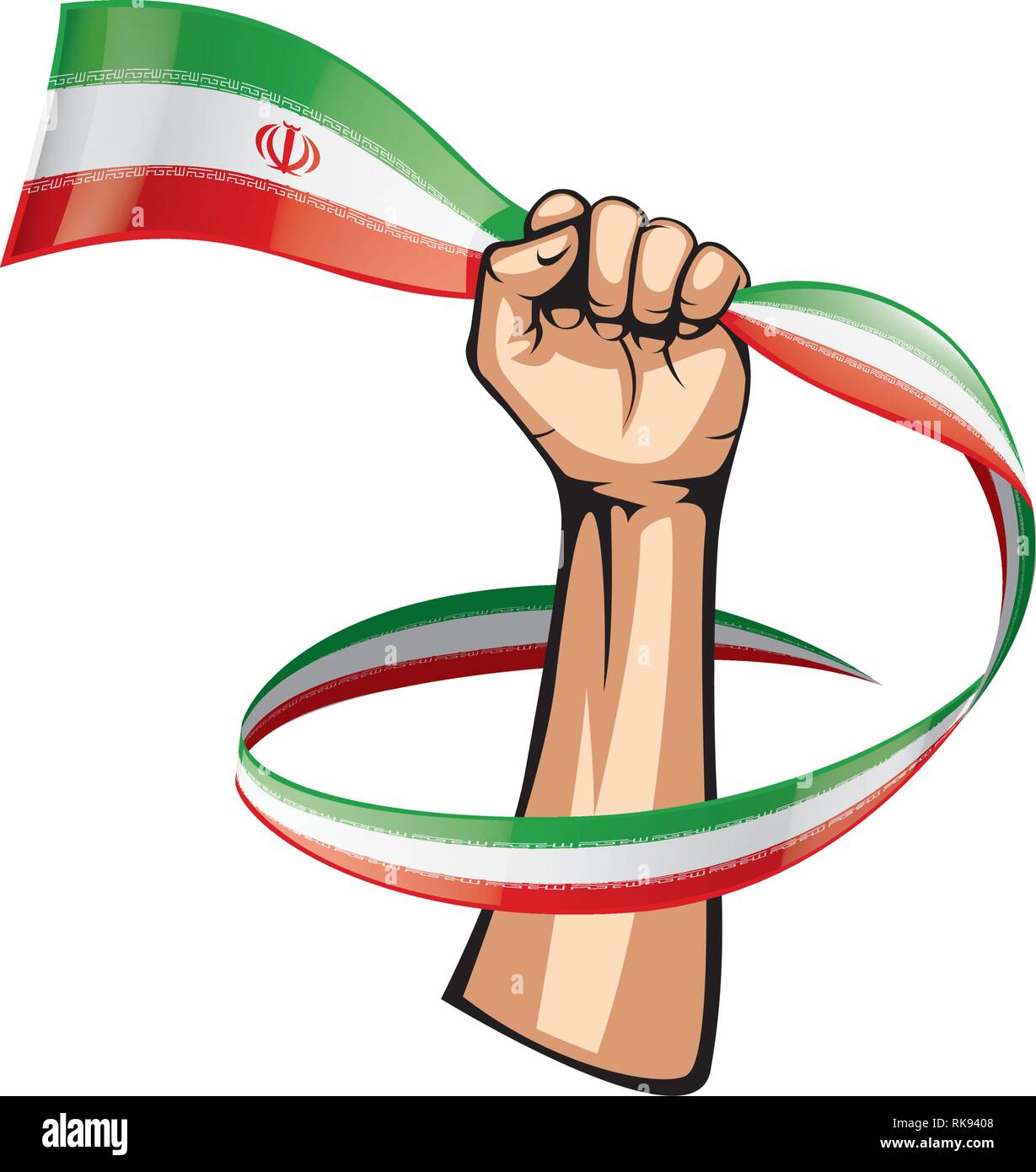 Iran flag and hand on white background. Vector illustration Stock ...