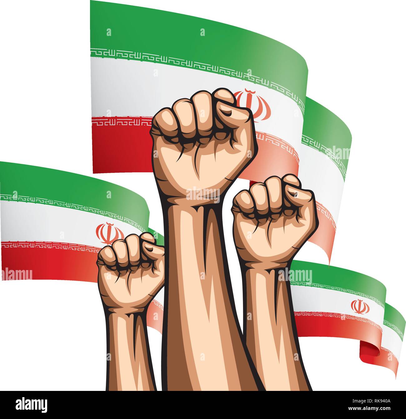 Iran flag and hand on white background. Vector illustration Stock ...