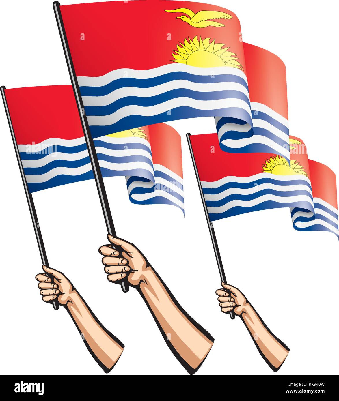 Kiribati flag and hand on white background. Vector illustration Stock ...