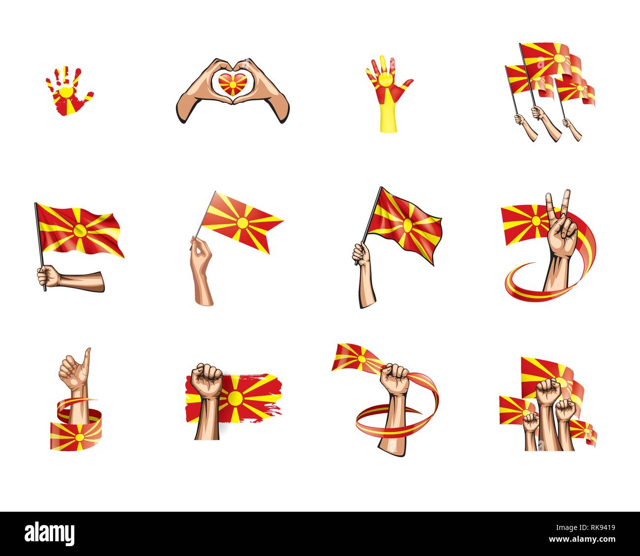 Macedonia flag and hand on white background. Vector illustration Stock ...