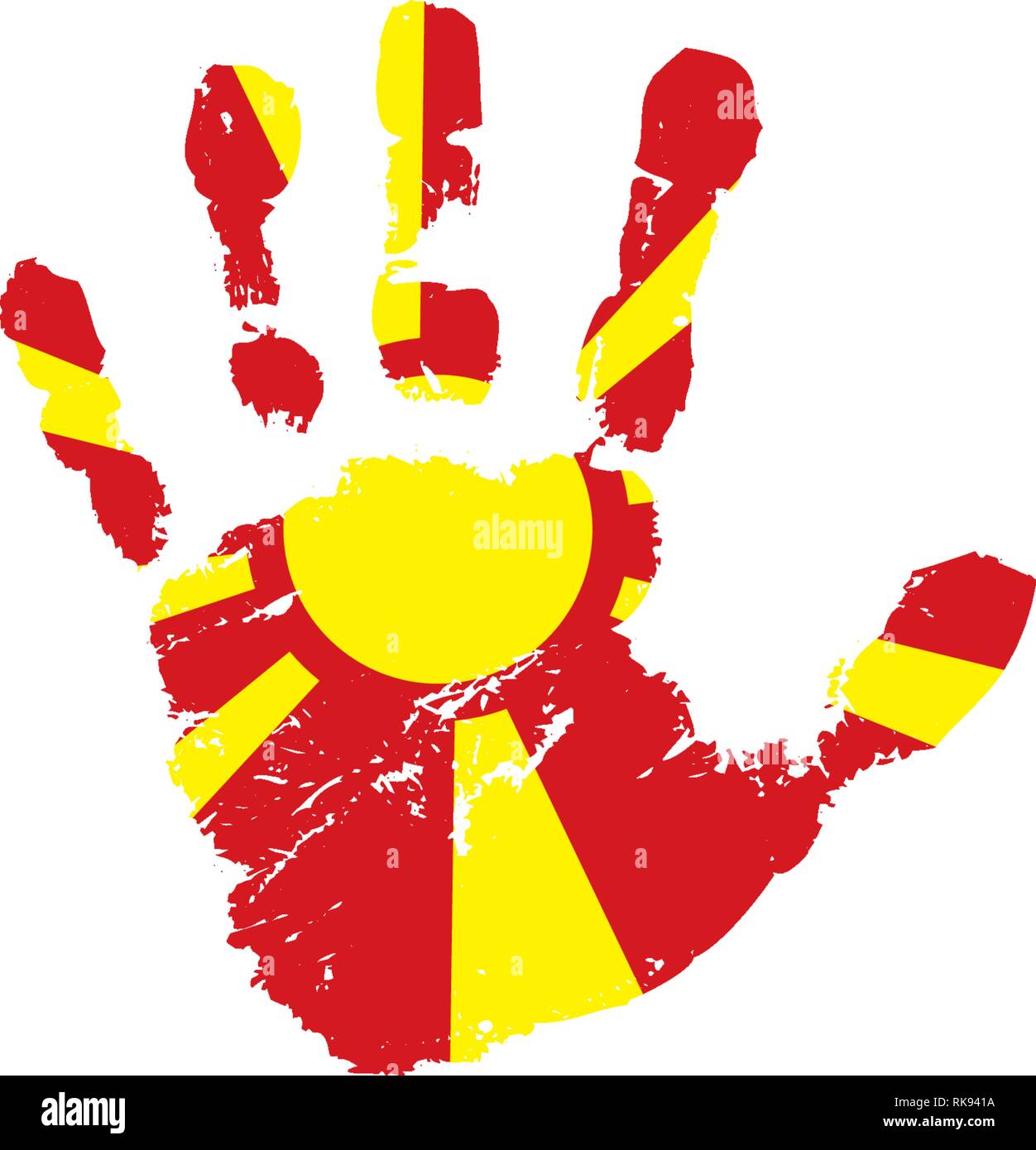 Macedonia flag and hand on white background. Vector illustration Stock ...