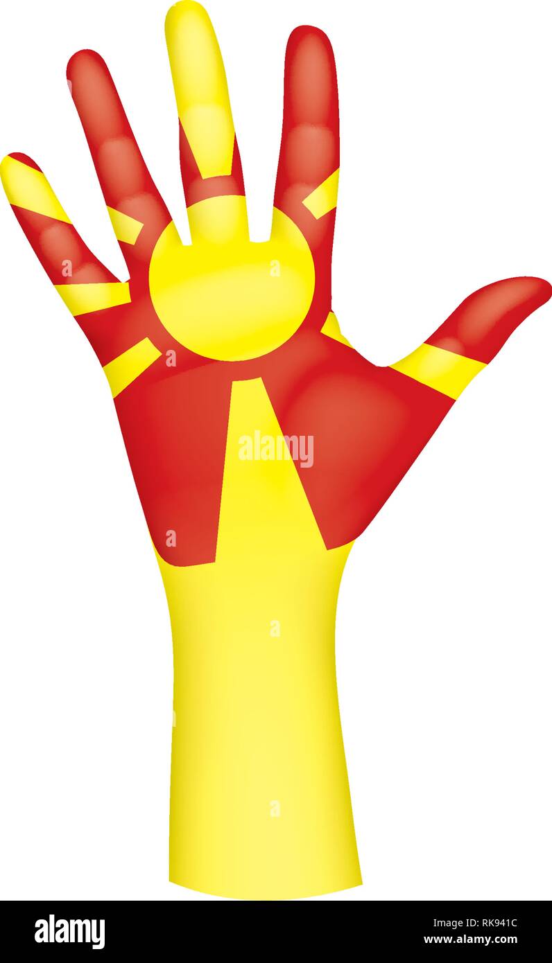 Macedonia flag and hand on white background. Vector illustration Stock ...