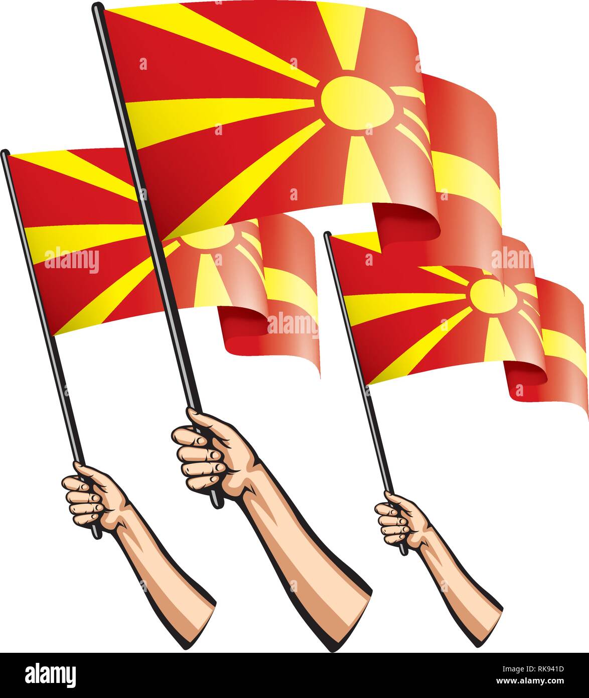Macedonia flag and hand on white background. Vector illustration Stock ...