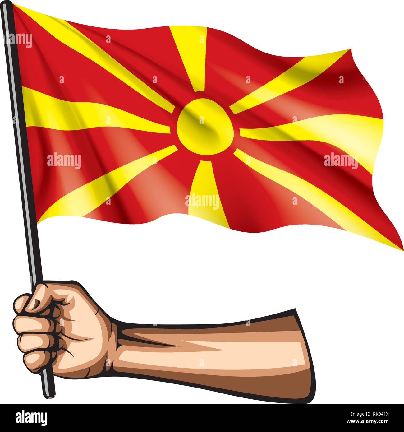 Macedonia flag and hand on white background. Vector illustration Stock ...