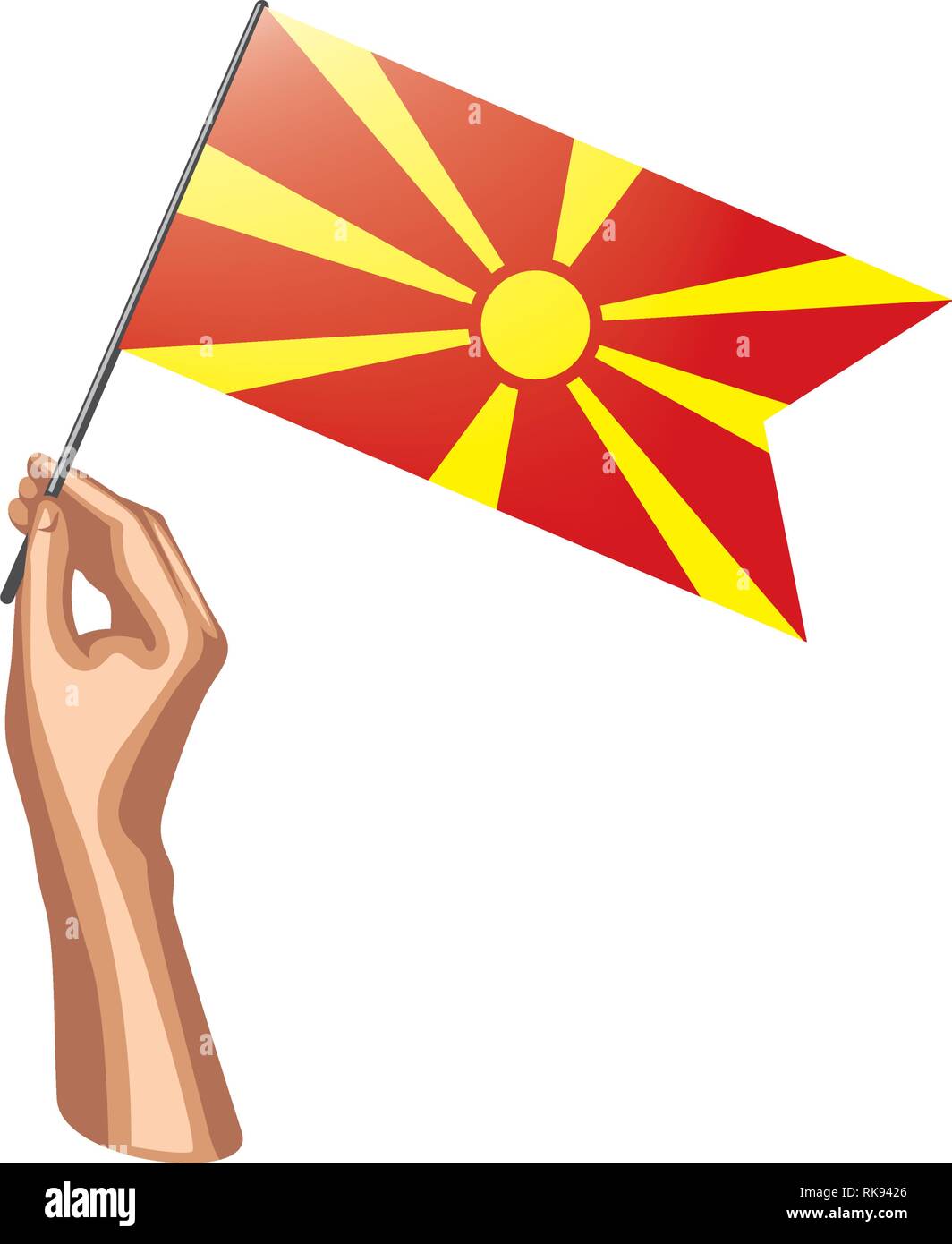Macedonia flag and hand on white background. Vector illustration Stock ...