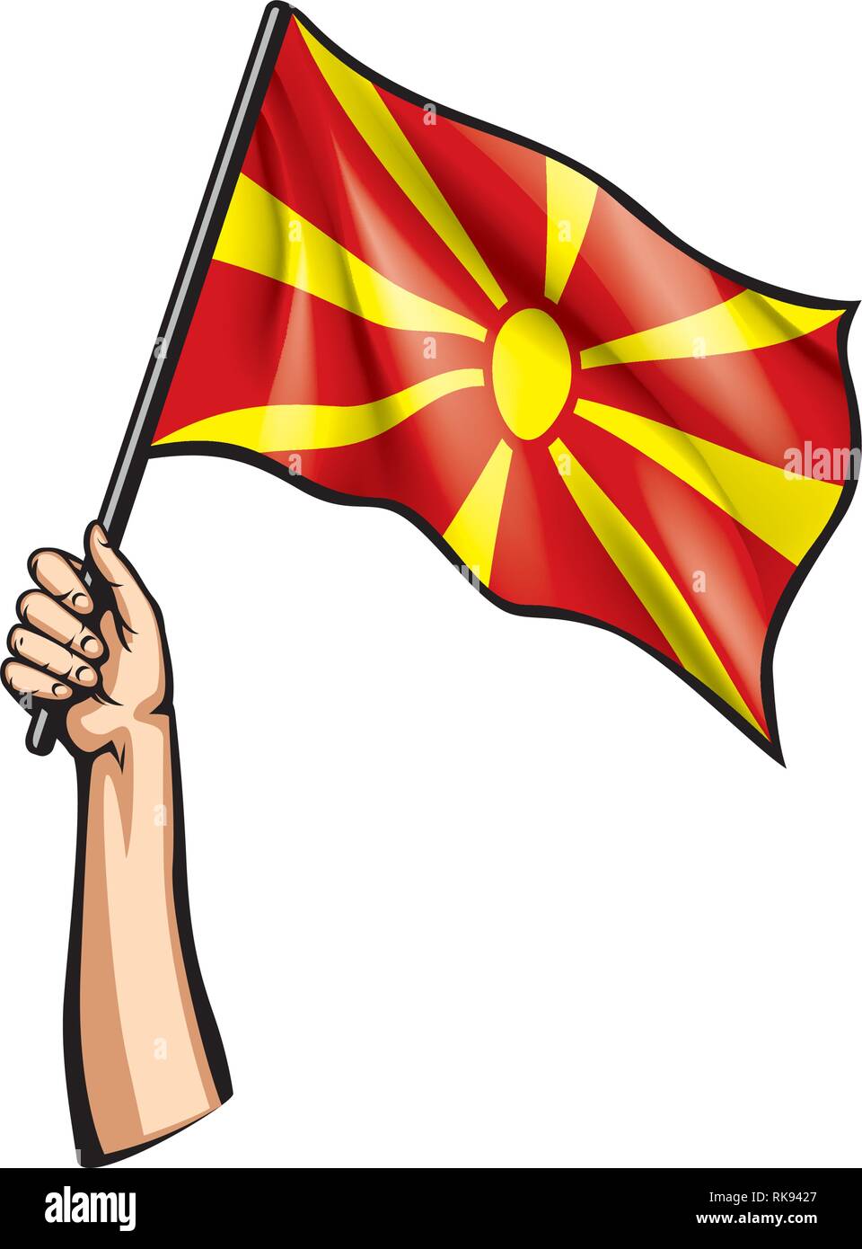 Macedonia flag and hand on white background. Vector illustration Stock ...
