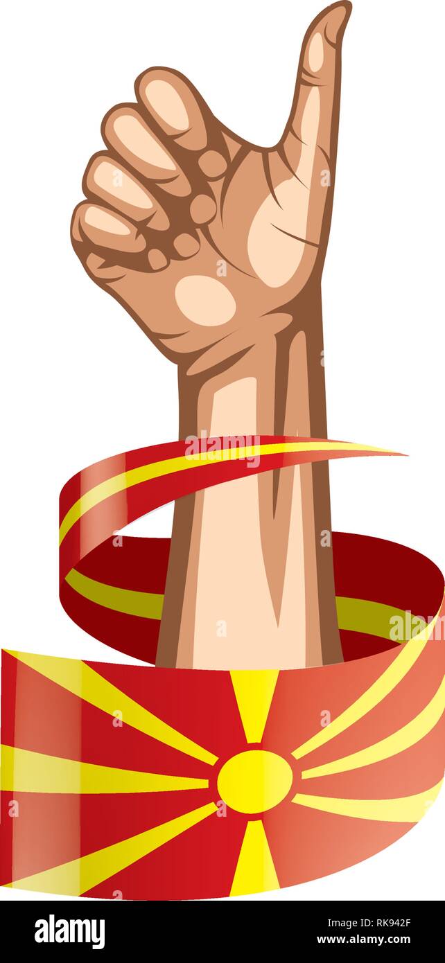 Macedonia flag and hand on white background. Vector illustration Stock ...