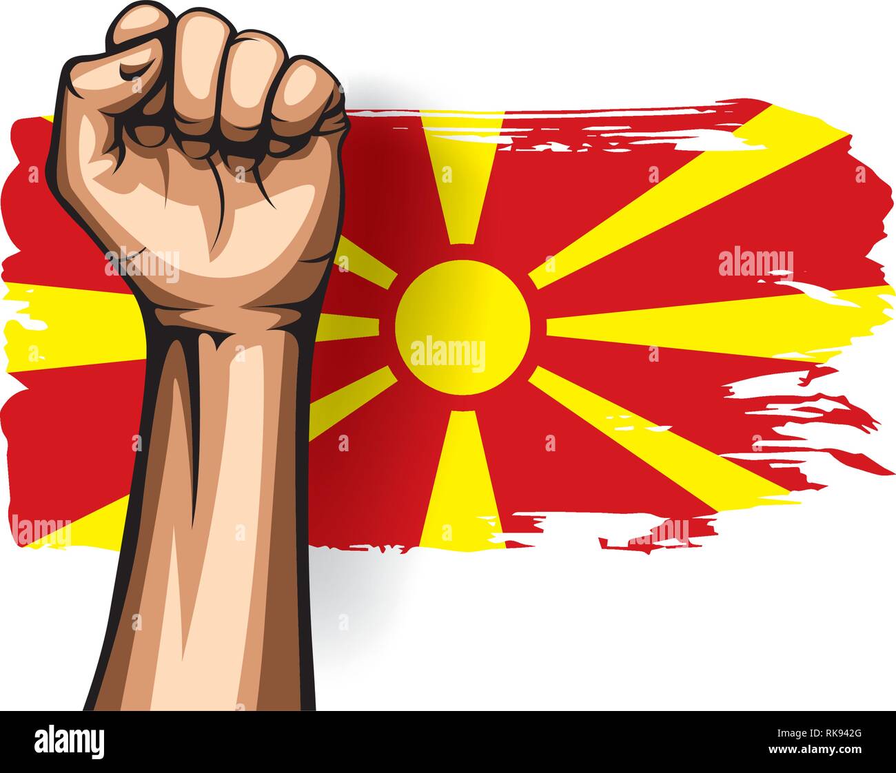 Macedonia flag and hand on white background. Vector illustration Stock ...