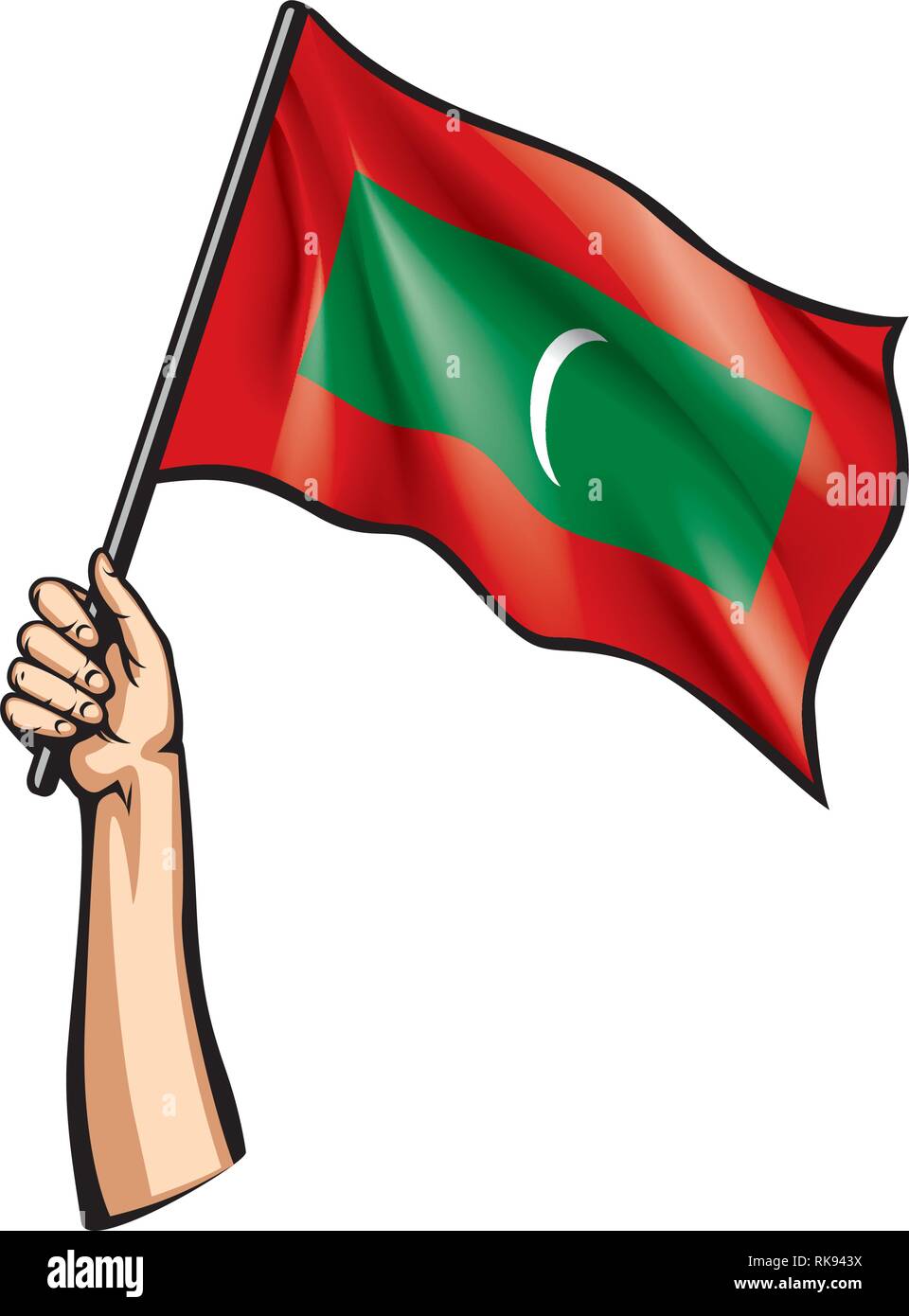 Maldives flag and hand on white background. Vector illustration Stock ...