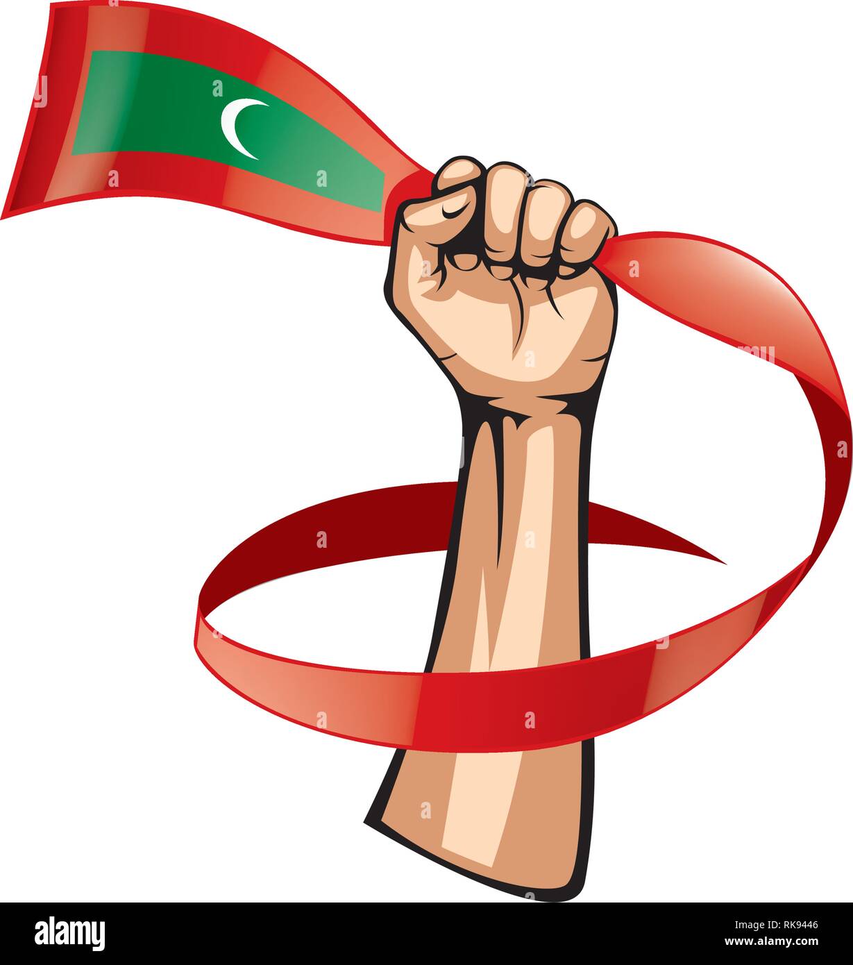 Maldives flag and hand on white background. Vector illustration Stock ...