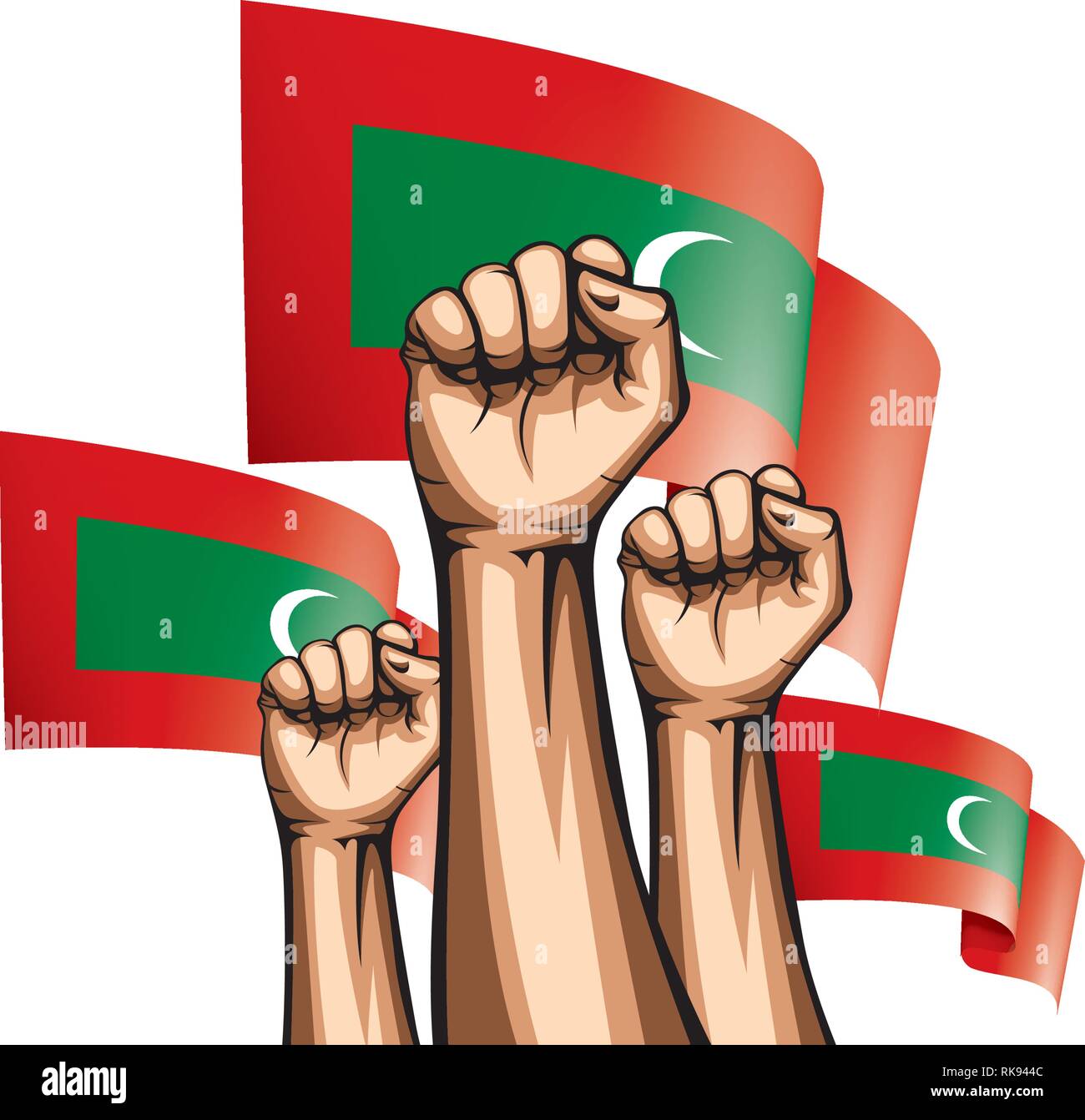 Maldives flag and hand on white background. Vector illustration Stock ...