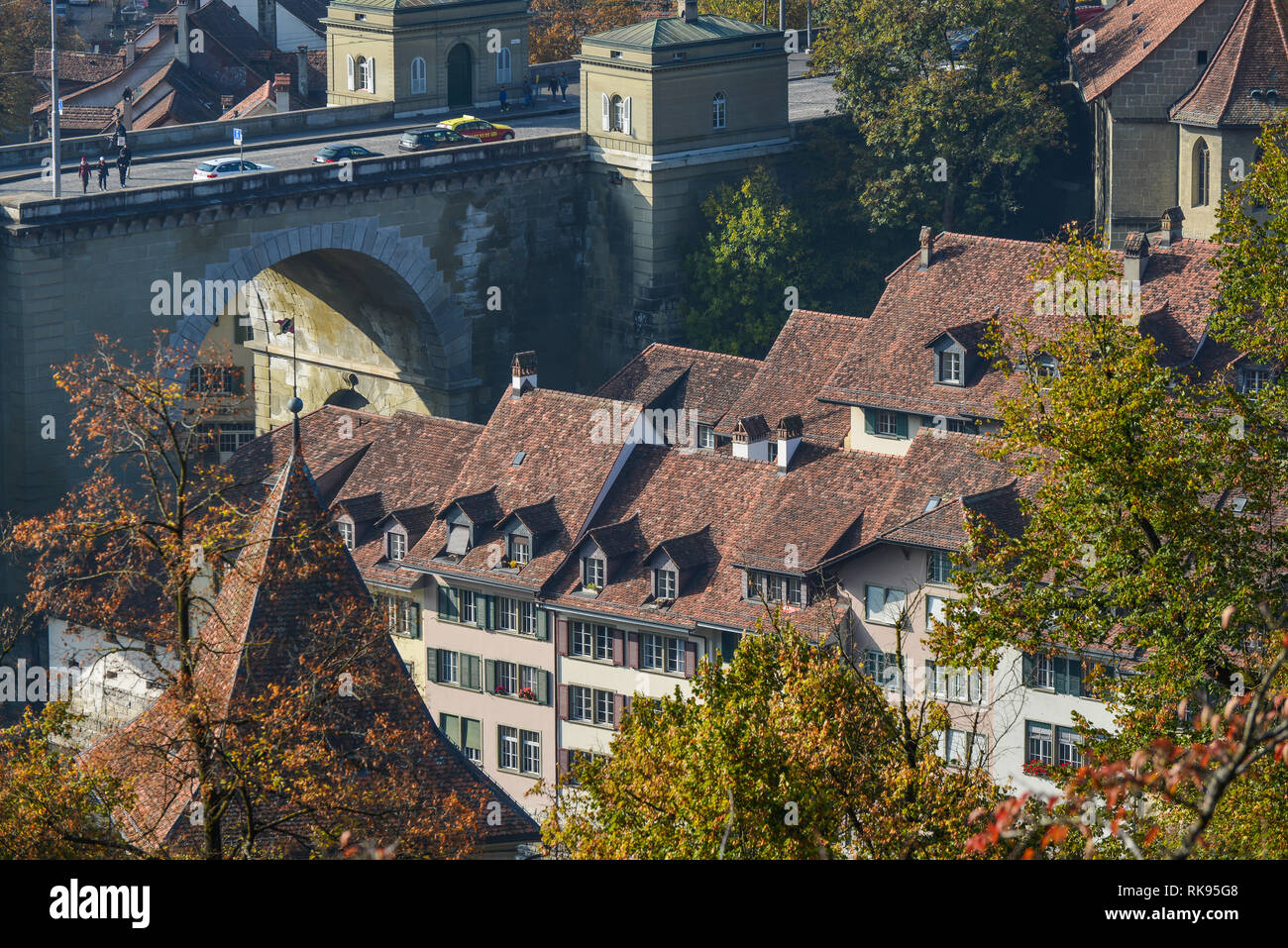 Aerial view of Medieval Town in Bern, Switzerland. The historic old ...