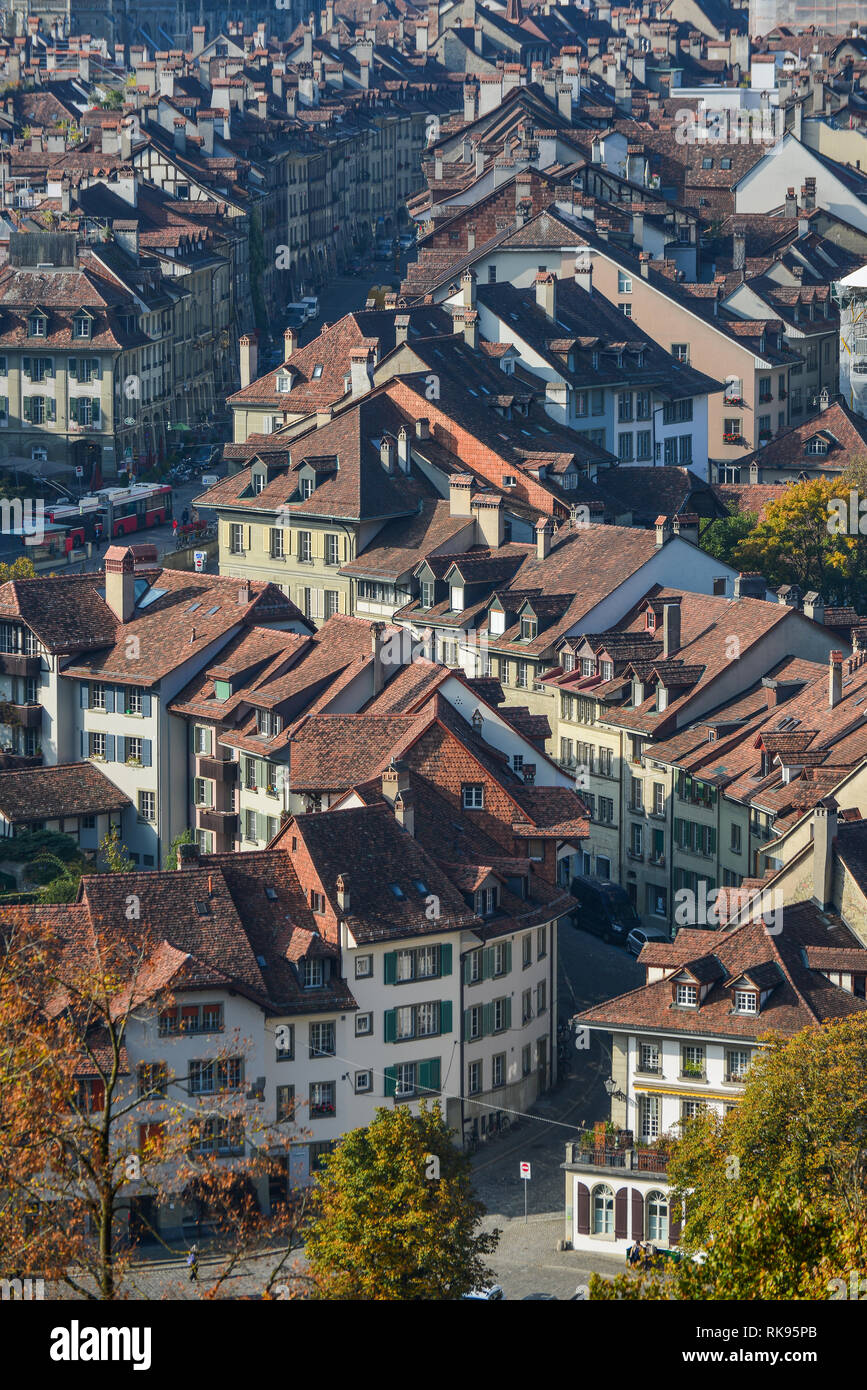 Aerial view of Medieval Town in Bern, Switzerland. The historic old ...