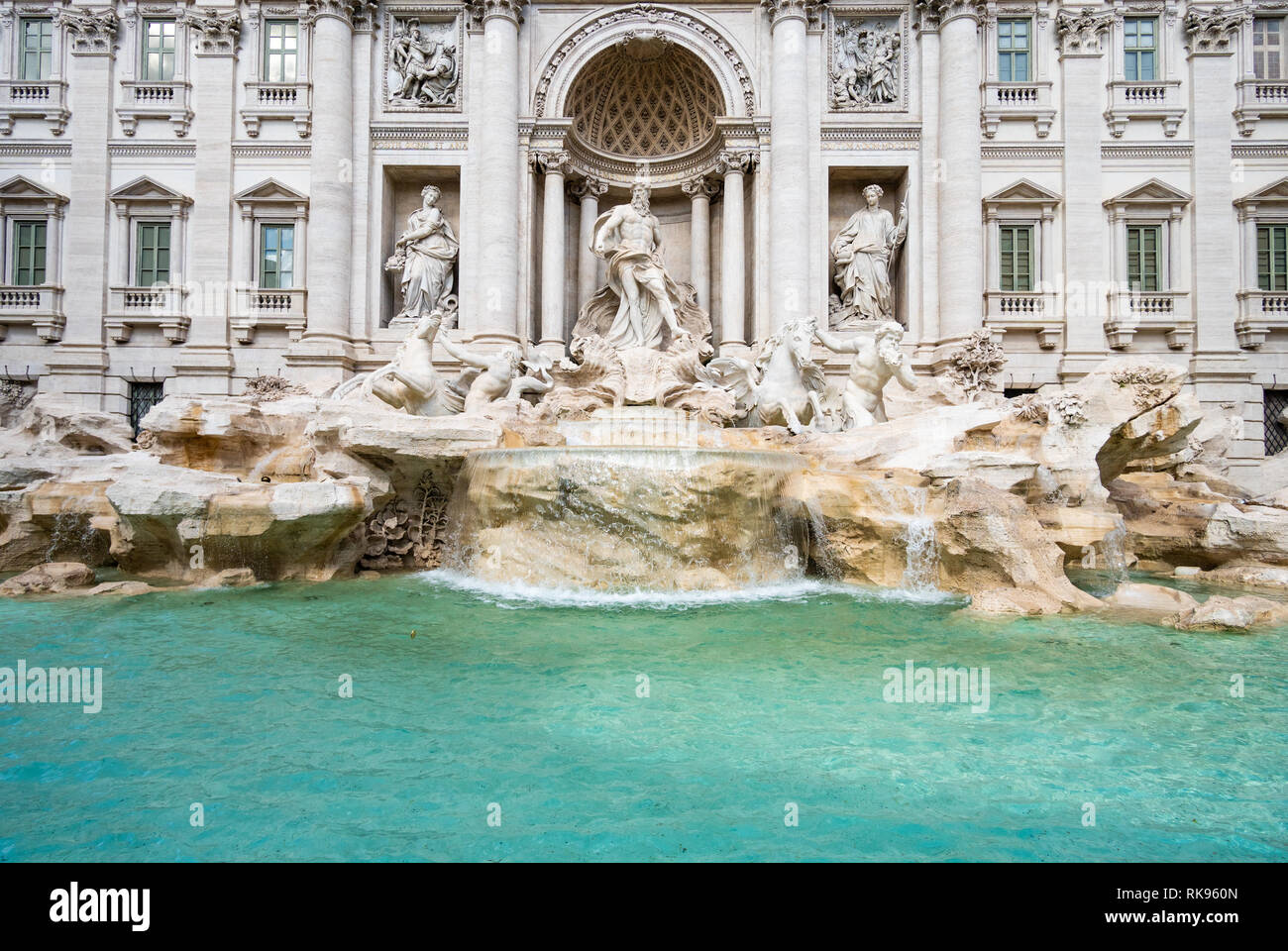The Trevi fountain with Oceanus, god of the sea, in the center of Rome ...