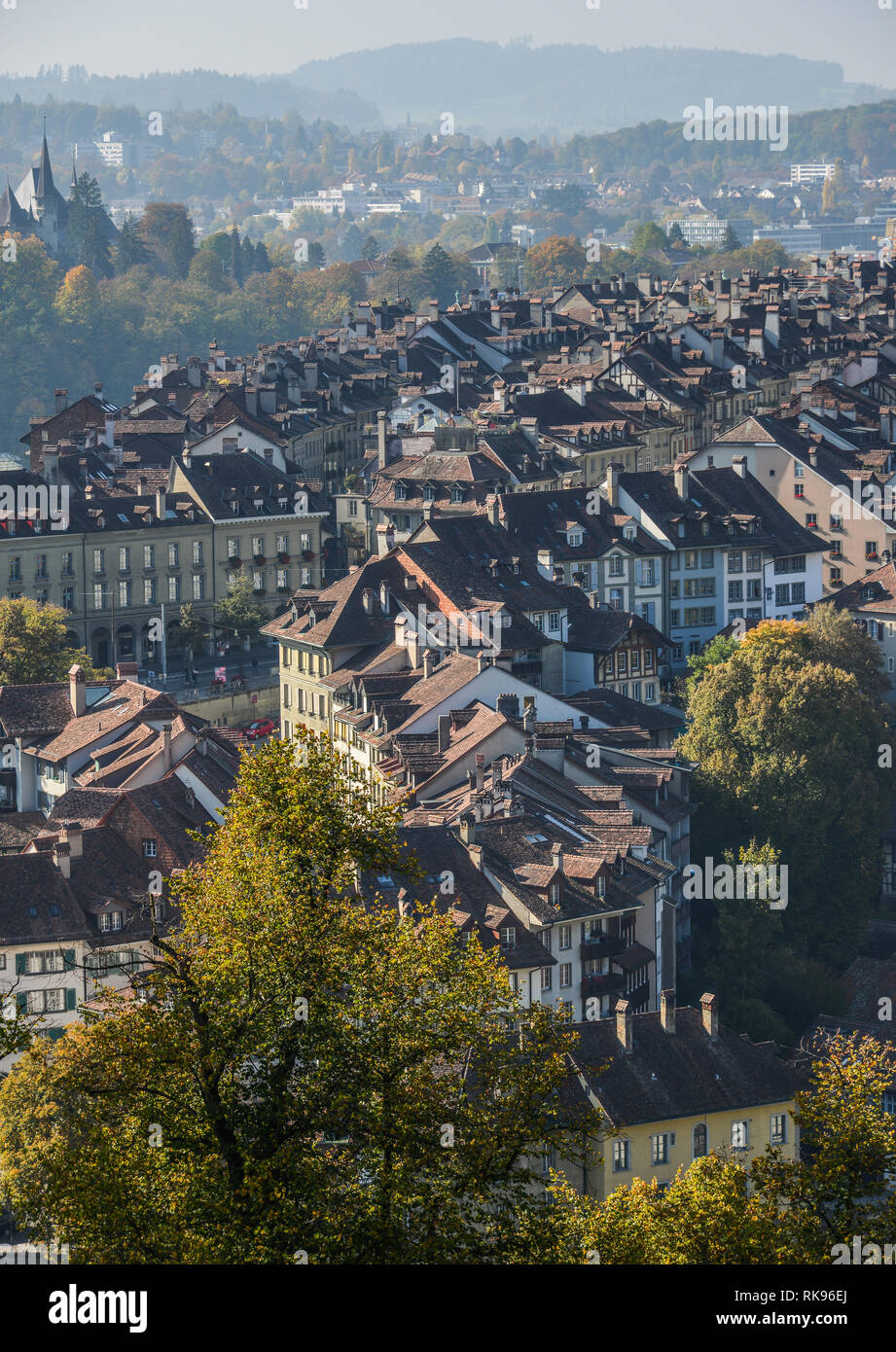 Aerial view of Medieval Town in Bern, Switzerland. The historic old ...