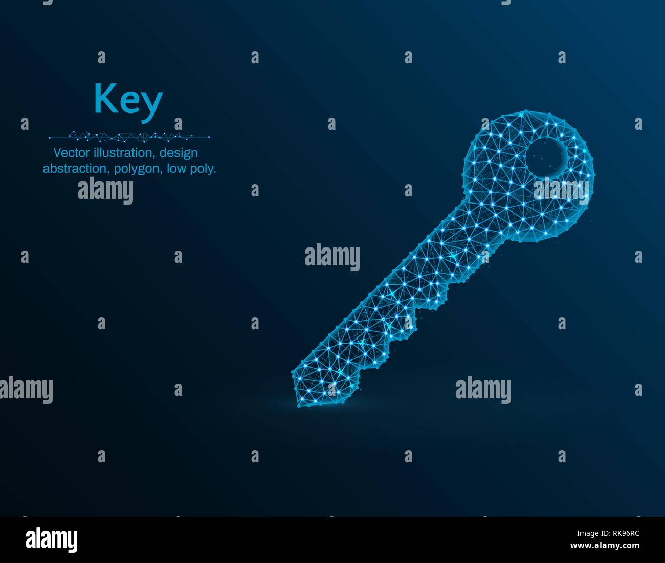 Key low poly vector illustration, door key icon on blue background ...