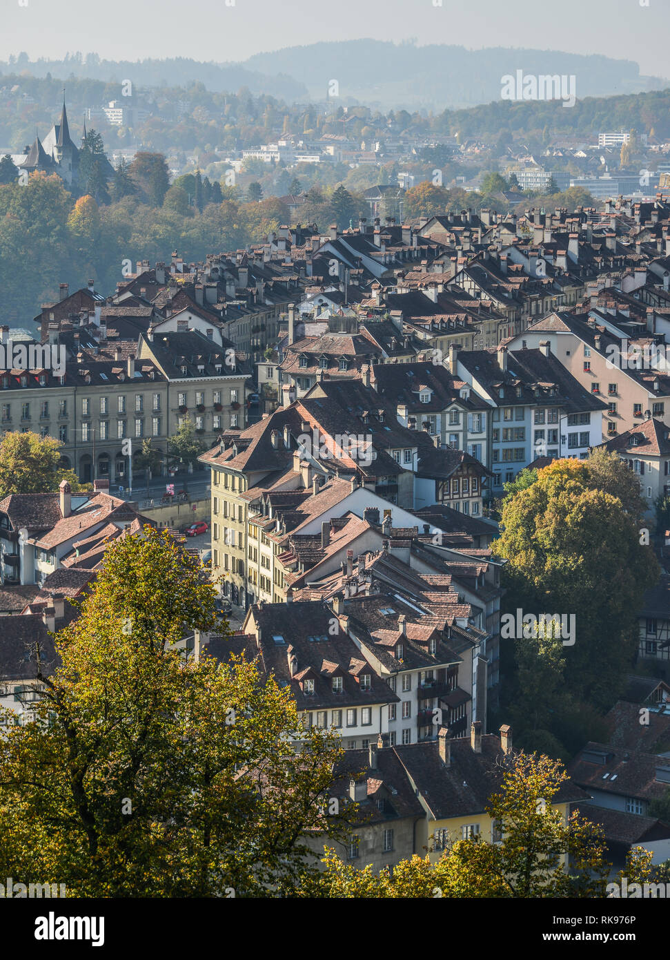 Aerial view of Medieval Town in Bern, Switzerland. The historic old ...