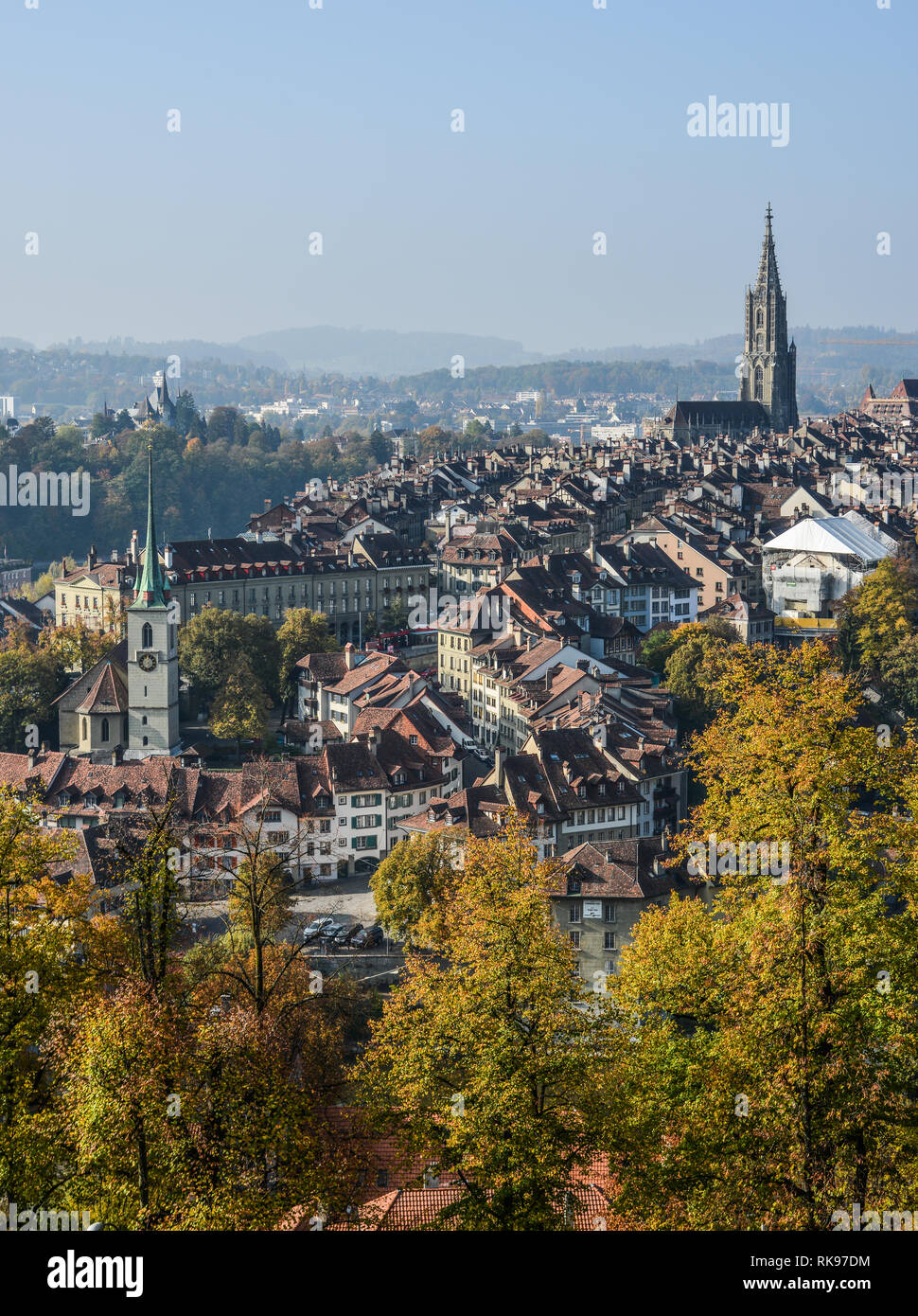 Aerial view of Medieval Town in Bern, Switzerland. The historic old ...