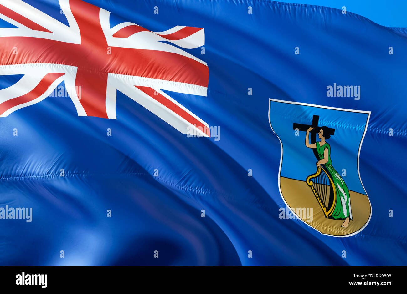 Montserrat flag. 3D Waving flag design. The national symbol of Montserrat, 3D rendering. The ...