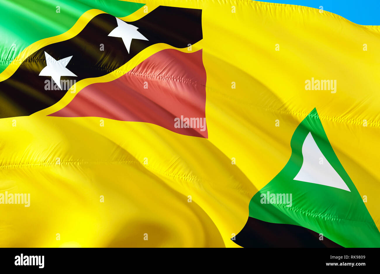 Nevis island flag. 3D Waving flag design. The national symbol of Nevis ...