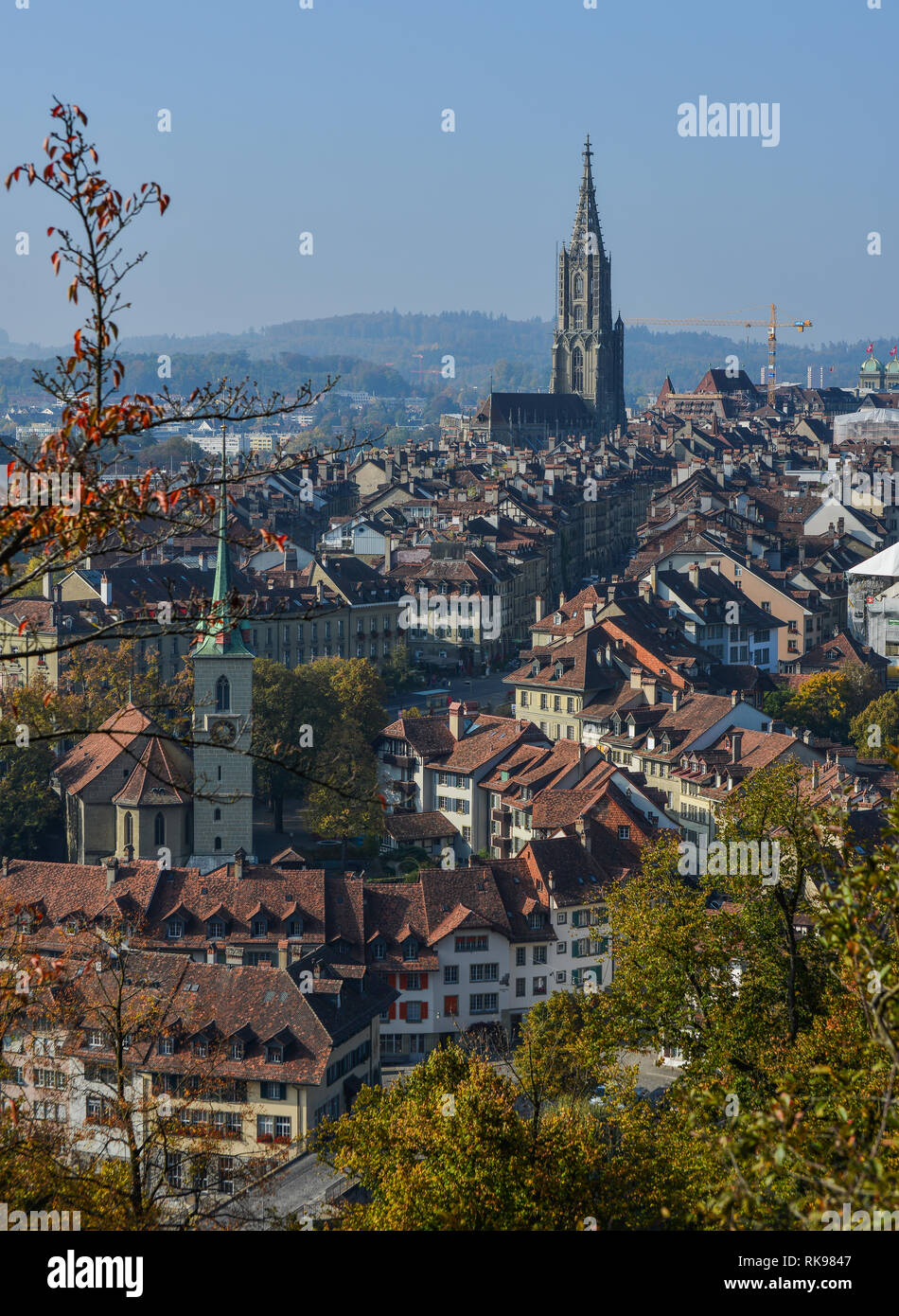 Aerial view of Medieval Town in Bern, Switzerland. The historic old ...