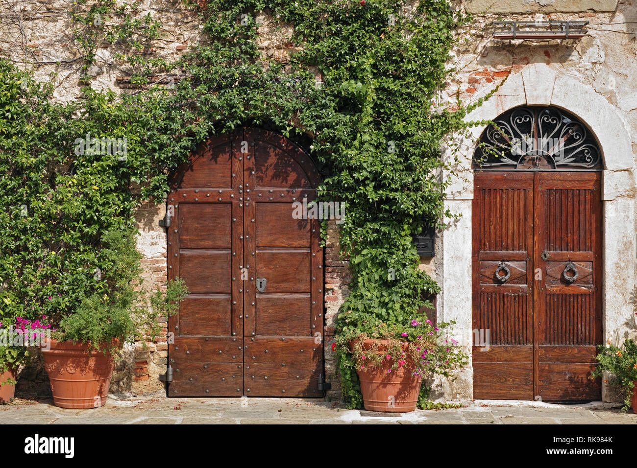 two ancient main doors in an old house Stock Photo - Alamy