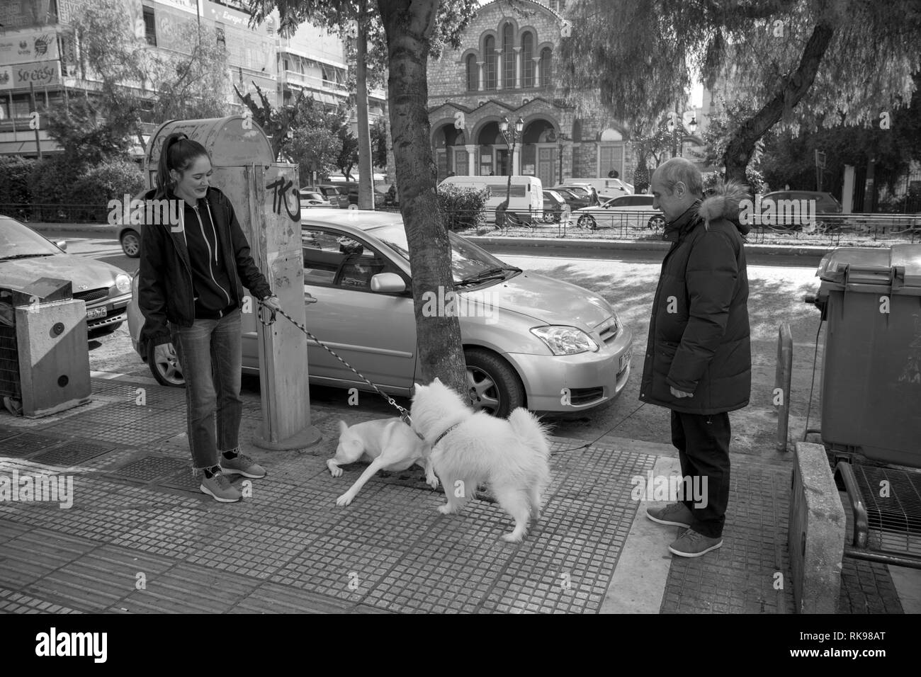 Walking the dog, Athens Greece Stock Photo - Alamy