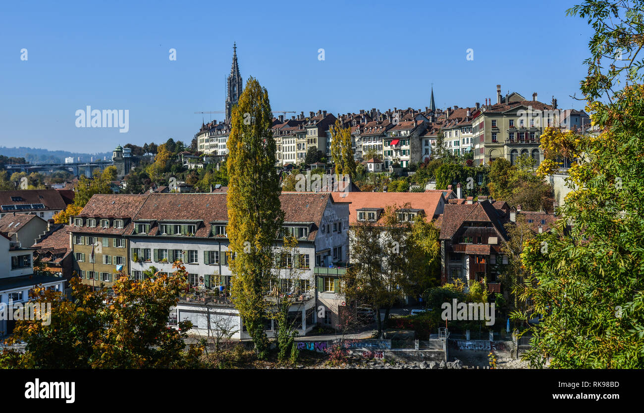 Aerial view of Medieval Town in Bern, Switzerland. The historic old ...
