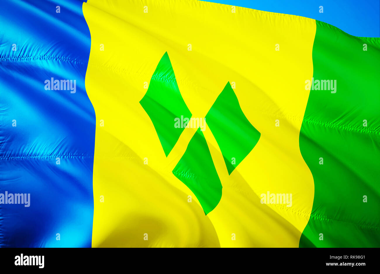 Saint Vincent flag. 3D Waving Caribbean flag design. The national ...