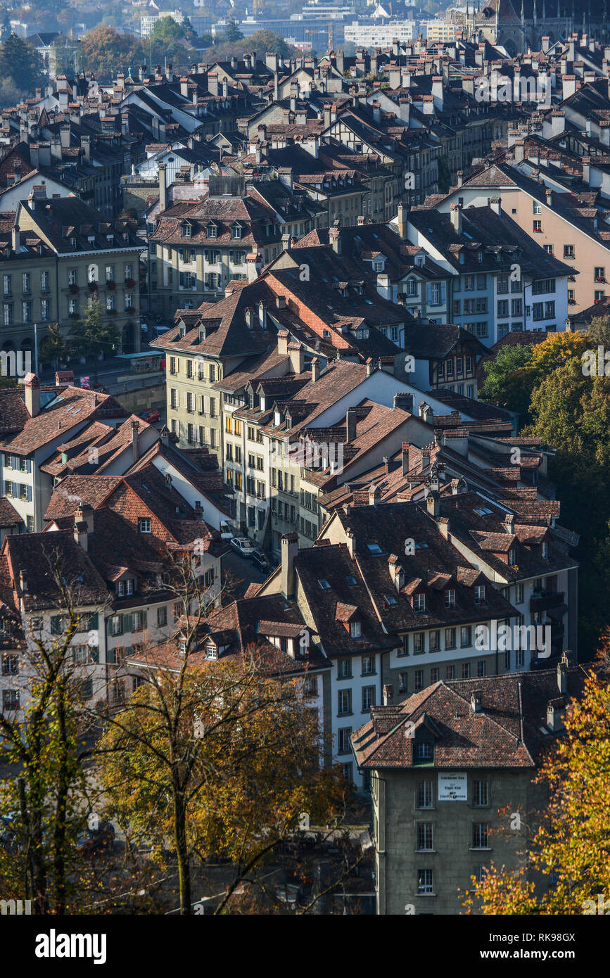 Aerial view of Medieval Town in Bern, Switzerland. The historic old ...