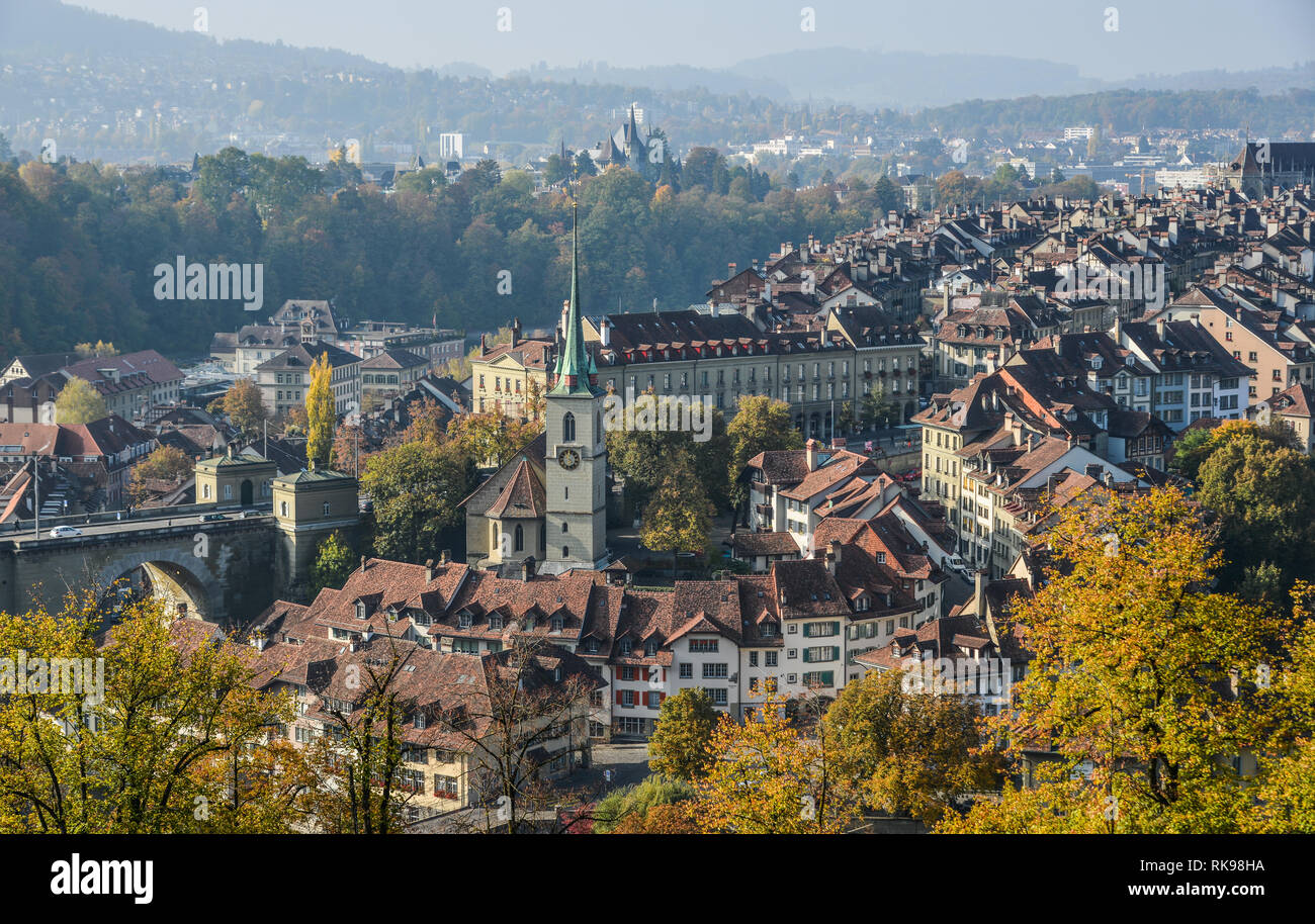 Aerial view of Medieval Town in Bern, Switzerland. The historic old ...