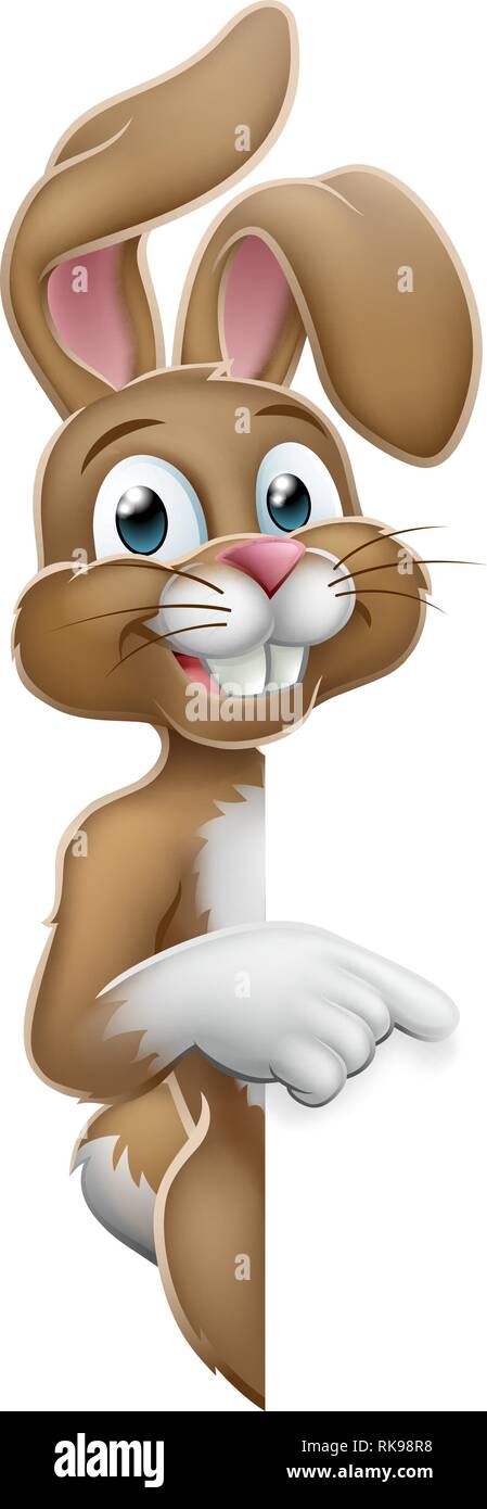 Easter Bunny Rabbit Pointing Cartoon at Sign Stock Vector Image & Art ...