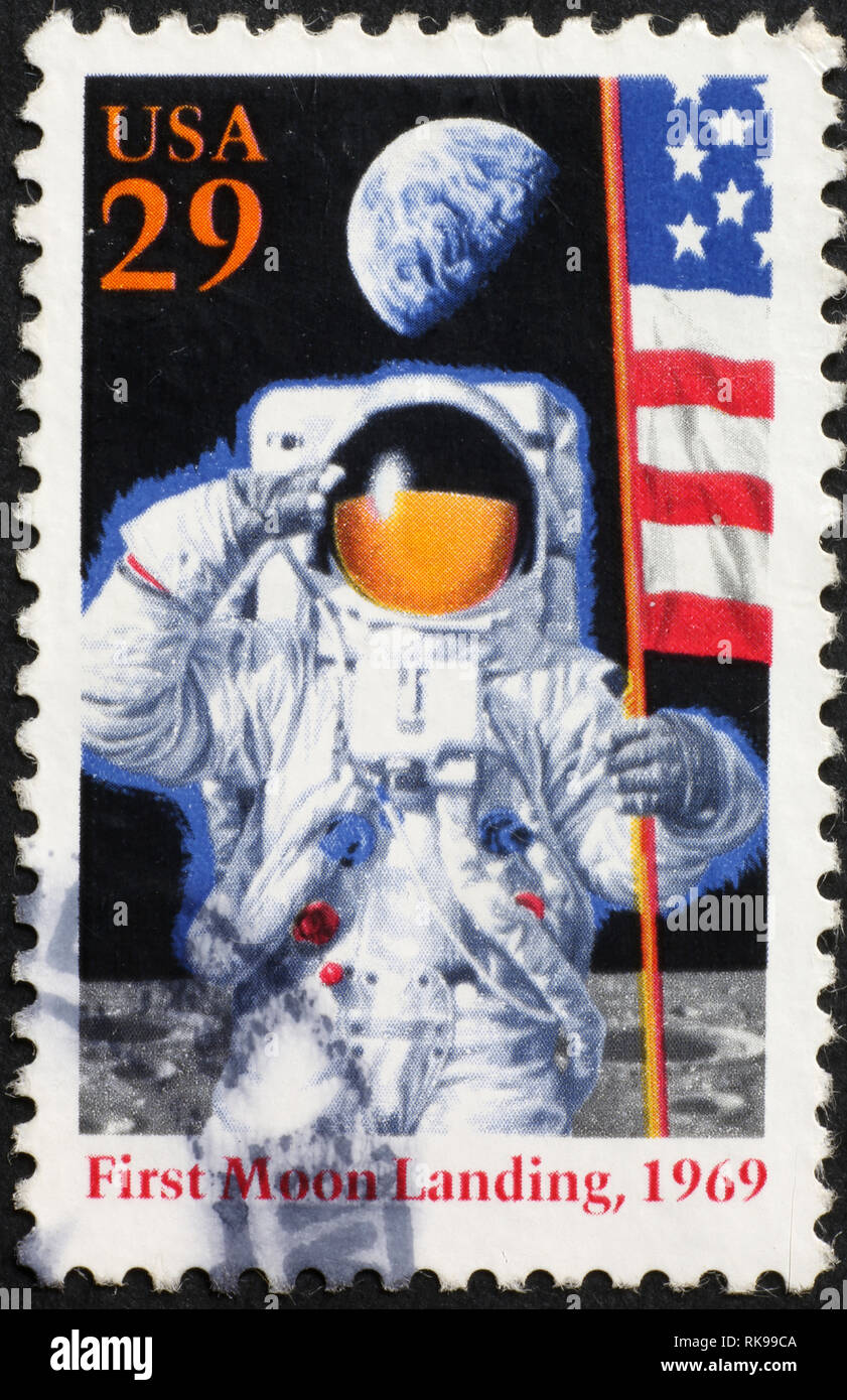 First moon landing celebrated on american stamp Stock Photo - Alamy