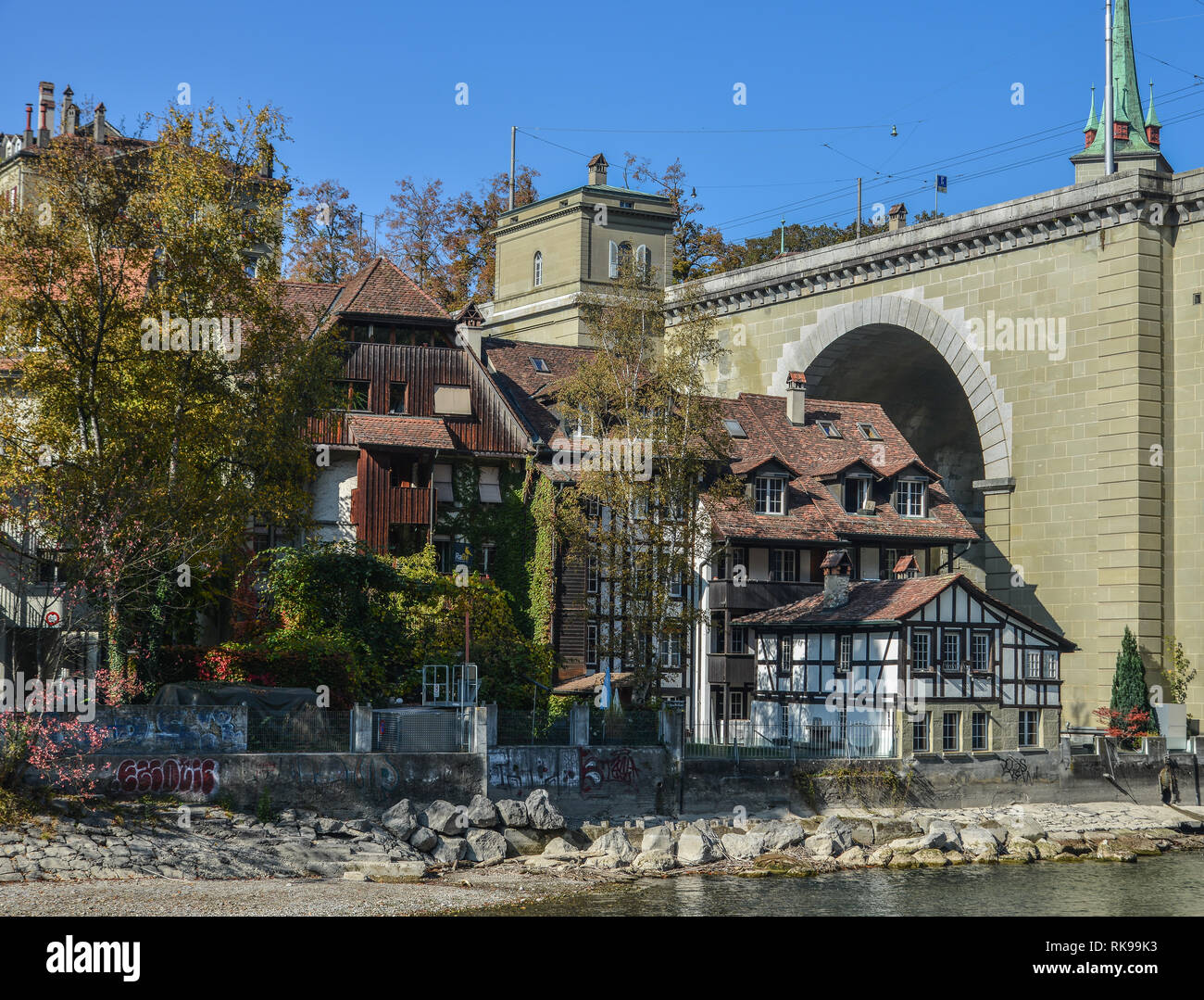 Aerial view of Medieval Town in Bern, Switzerland. The historic old ...