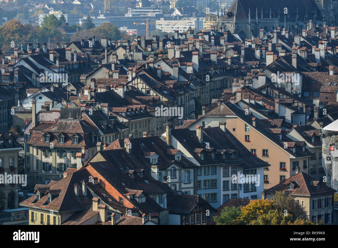 Aerial view of Medieval Town in Bern, Switzerland. The historic old ...