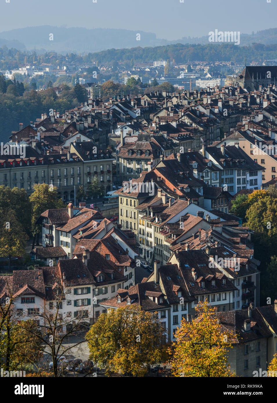 Aerial view of Medieval Town in Bern, Switzerland. The historic old ...