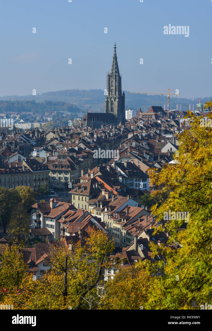 Aerial view of Medieval Town in Bern, Switzerland. The historic old ...