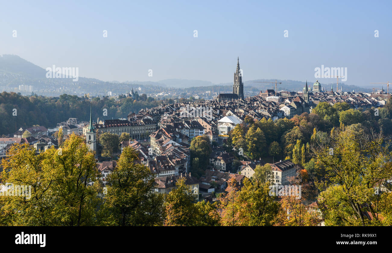 Aerial view of Medieval Town in Bern, Switzerland. The historic old ...