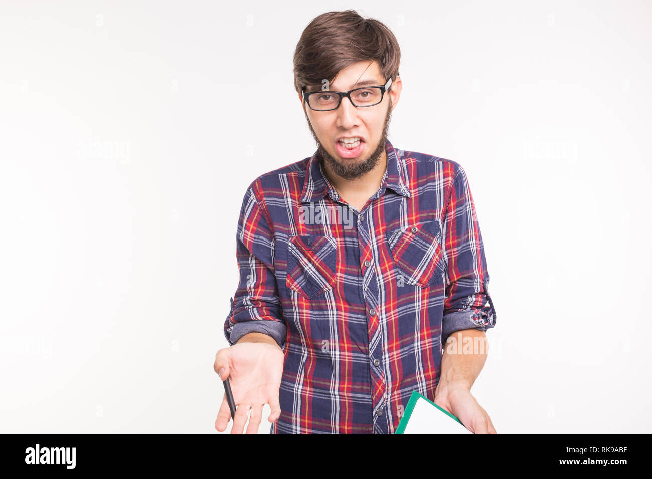 Business and emotions concept - Portrait of angry man screaming at ...