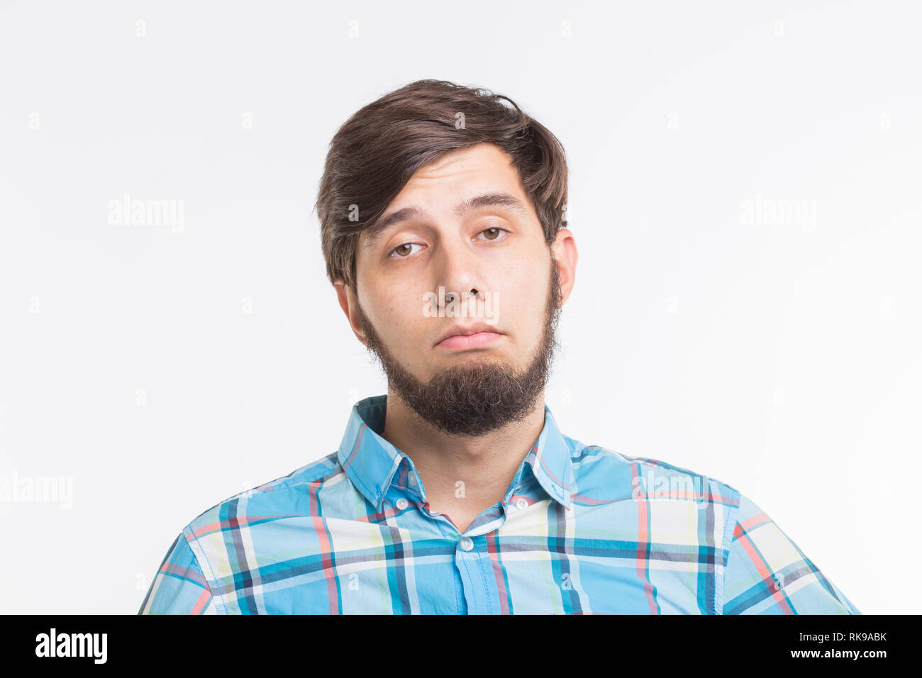 Process, problem, people concept - young man thinking about problem ...